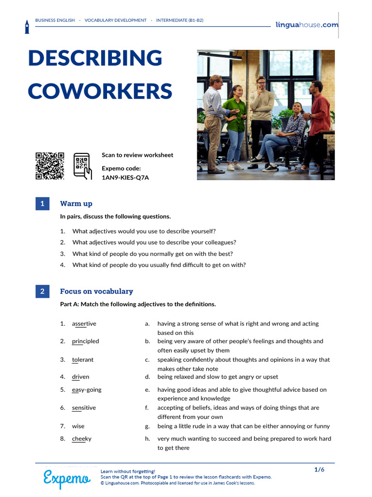 Describing Coworkers: Vocabulary Guide | PDF | Career & Growth