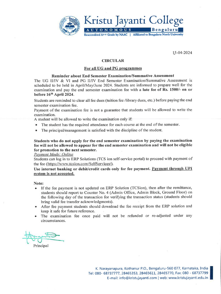 Circular To UG and PG Programmes - 15.04.2024 | PDF