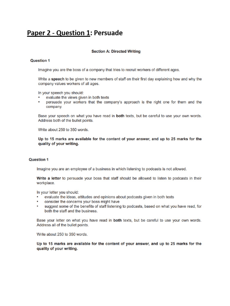 Paper 2 - Question 1 PURPOSES | PDF