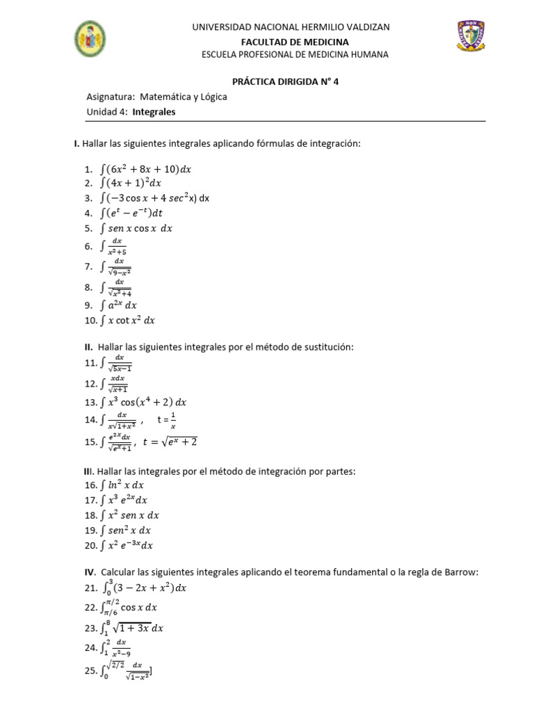 Práctica Dirigida #4 - Integrales | PDF | Métodos y materiales de enseñanza | Ciencia y matemáticas