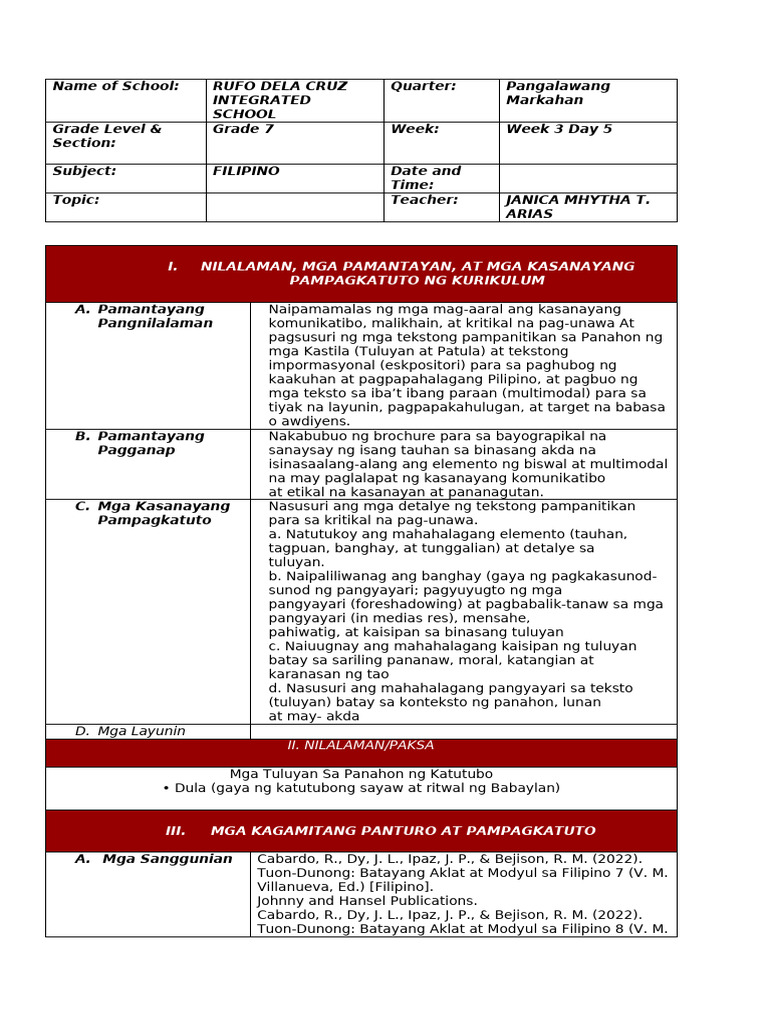 Fil7 Q2 W3 Day5 | PDF
