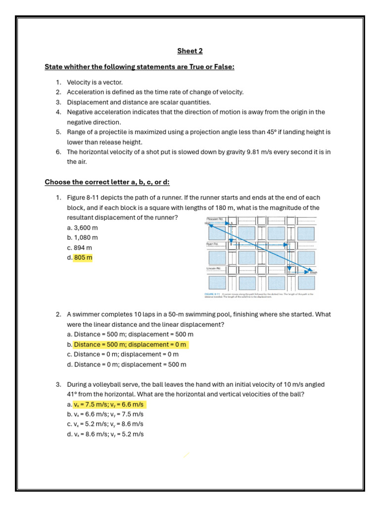 Sheet 2 - Solution | PDF | Acceleration | Velocity