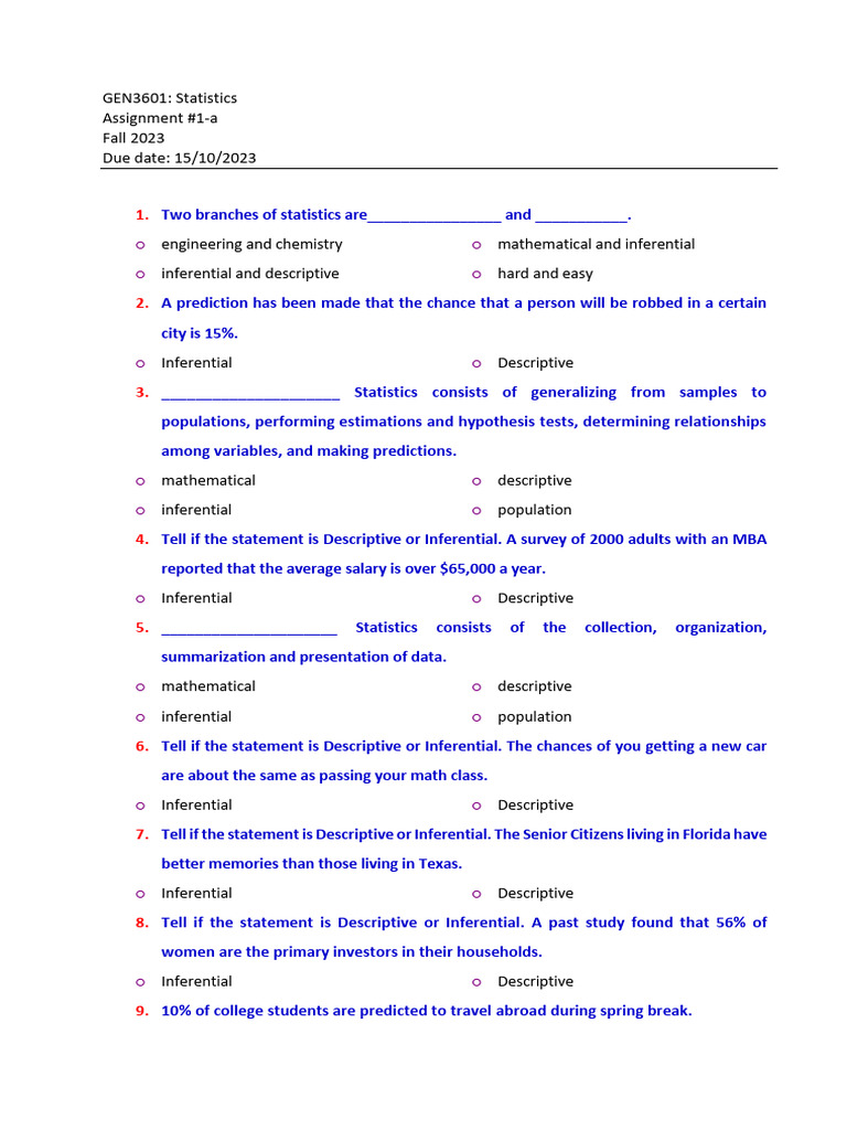 GEN3601 Assignment 01-A | PDF | Statistics | Statistical Inference