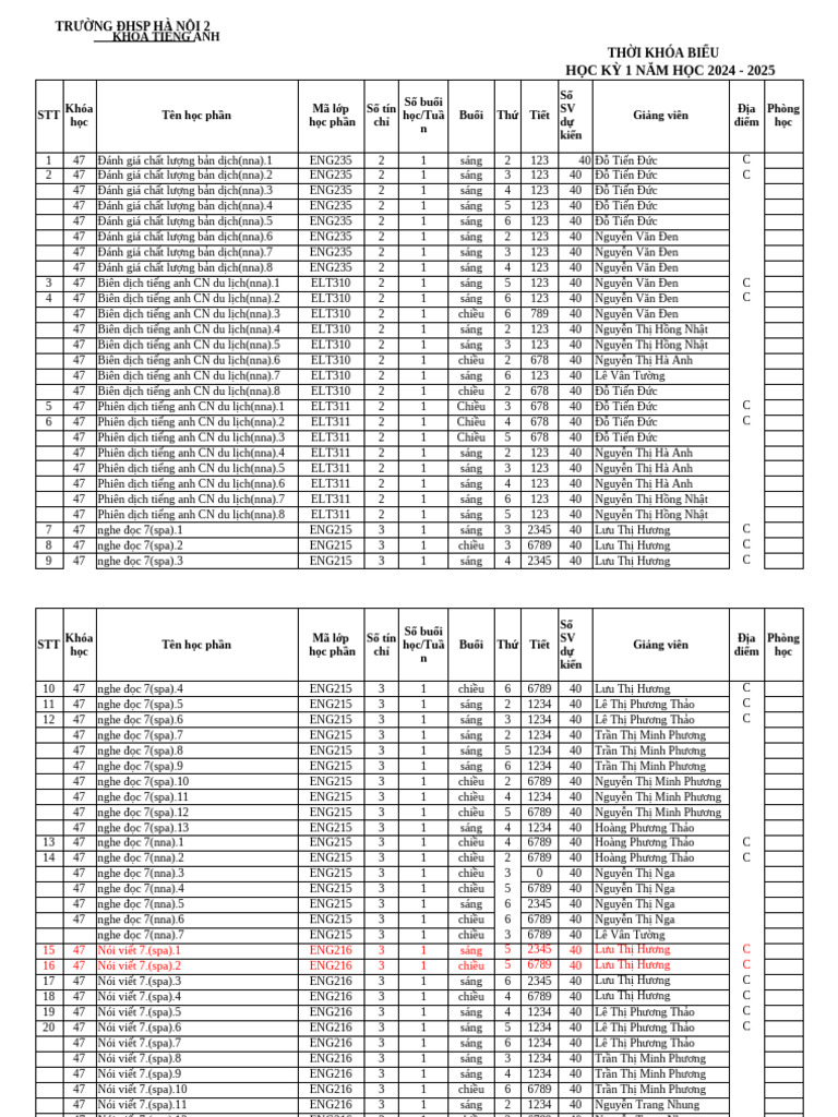 Thoi Khoa Bieu HK1.2024-2025 | PDF