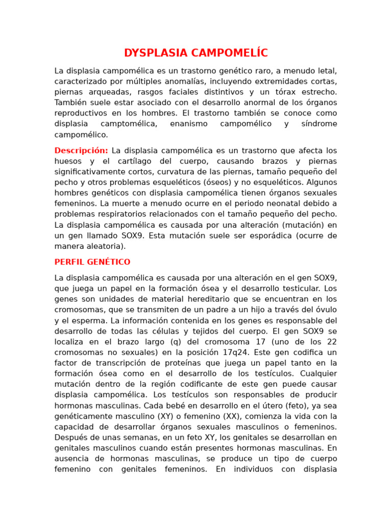 CAMPOMELIC DYSPLASIA (Es) | PDF | Mutación | Estimulación cerebral profunda