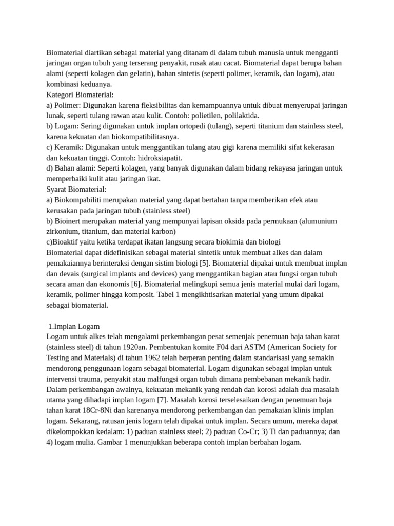 Jenis dan Karakteristik Biomaterial Logam | PDF | Teknologi & Rekayasa