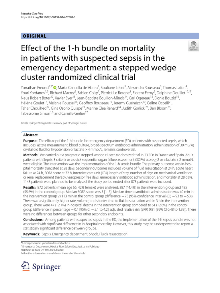 Effect of The 1-h Bundle On Mortality in Patients With Suspected Sepsis ...