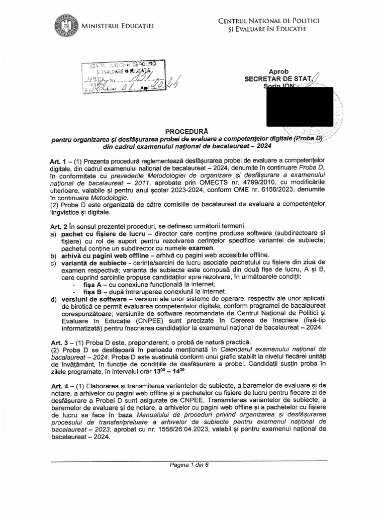 Procedura Proba D Bac2024 Redacted | PDF