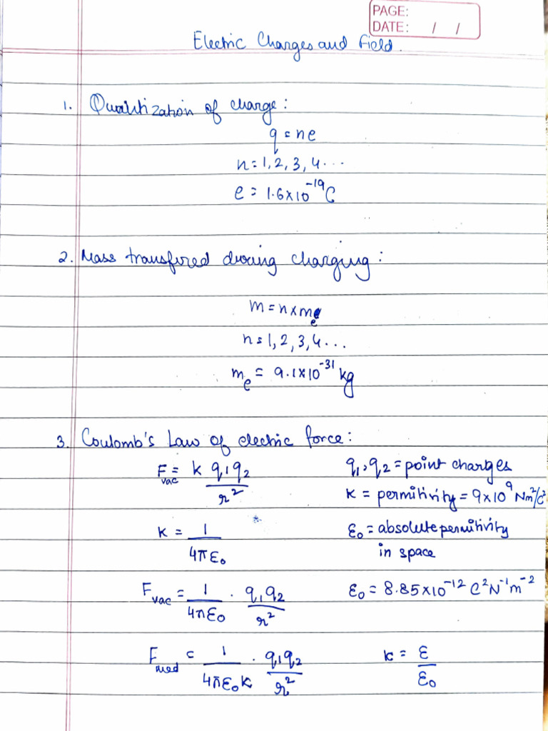 Electric Charges and Fields Formulas | PDF