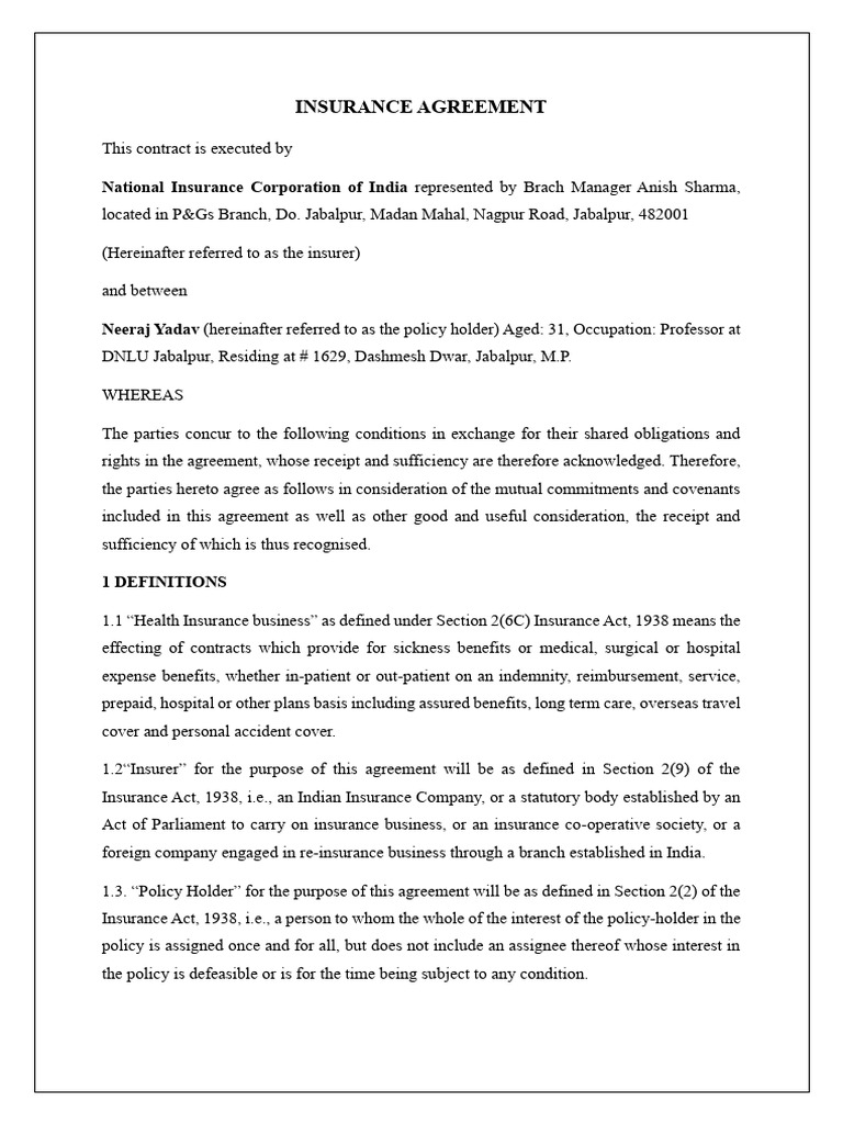 Insurance Agreement | PDF | Deductible | Insurance