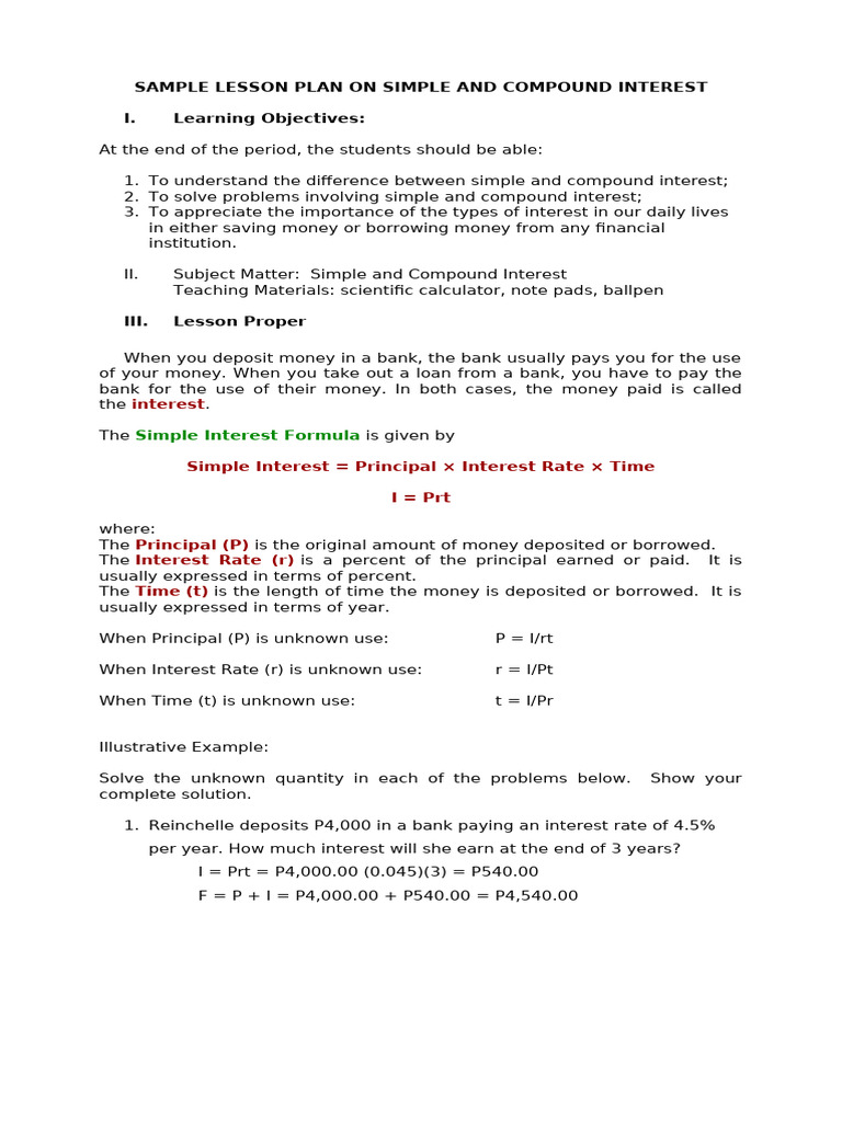 Simple & Compound Interest Lesson | PDF | Interest | Compound Interest