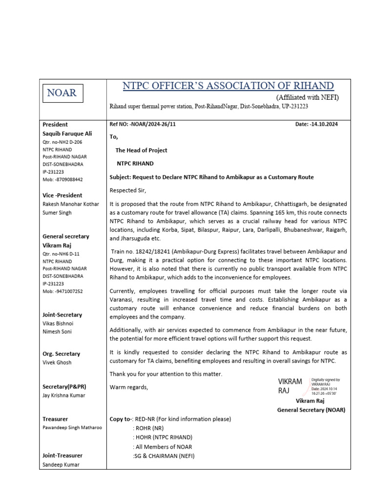 Ambikapur Customary Route Letter 14102024 | PDF