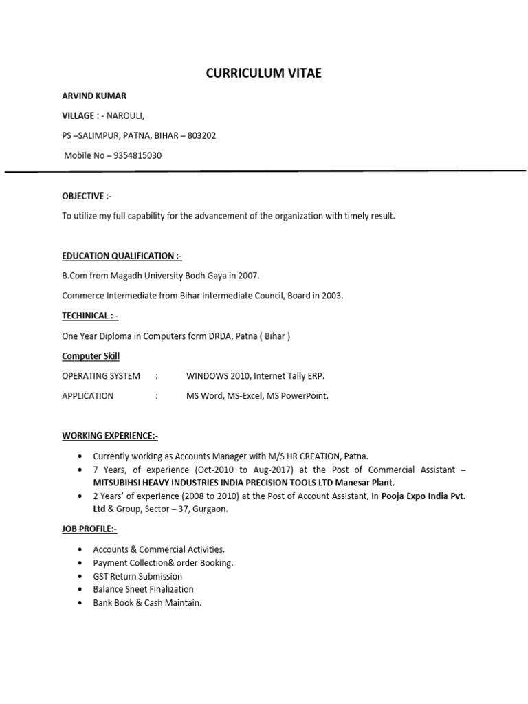 Arvind Kumar's Professional CV | PDF | Career & Growth