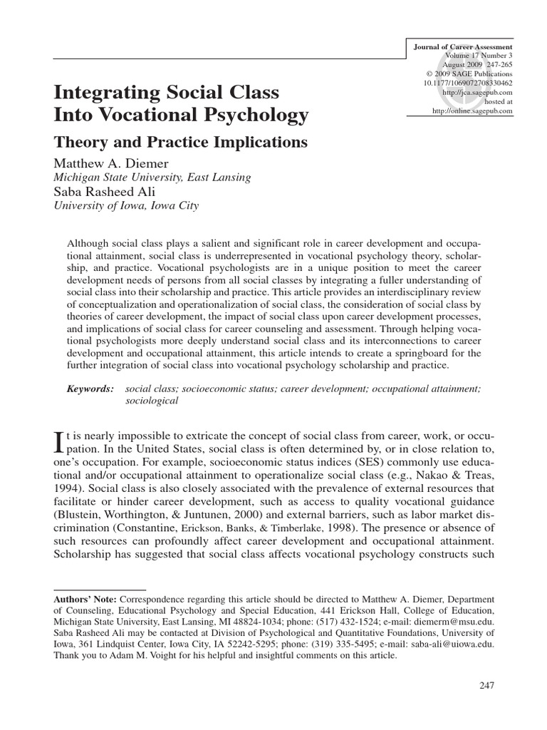 Social Class in Vocational Psychology | PDF | Socioeconomic Status ...