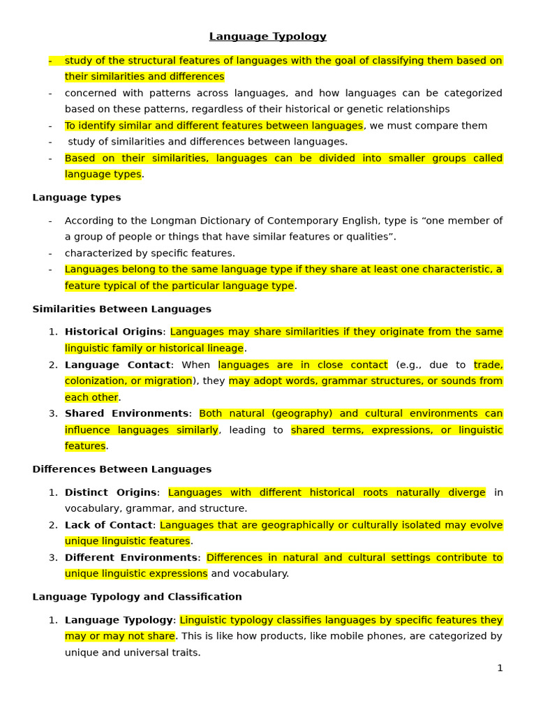 notes LANGUAGE TYPOLOGY | PDF | Stress (Linguistics) | Word