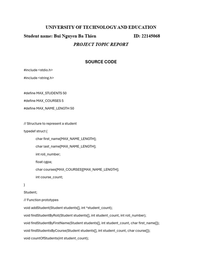 C Program Project Report Writing 22145068 Pdf Computer Programming Software Engineering