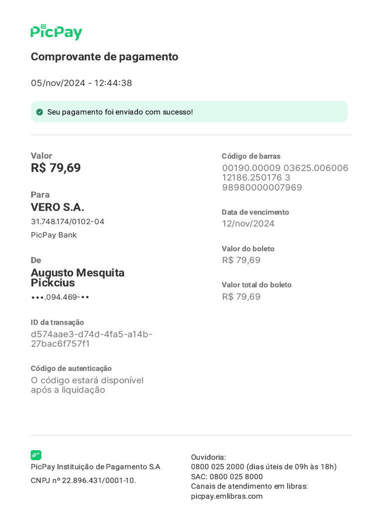 Comprovante Picpay BLF 05112024124443$ | PDF