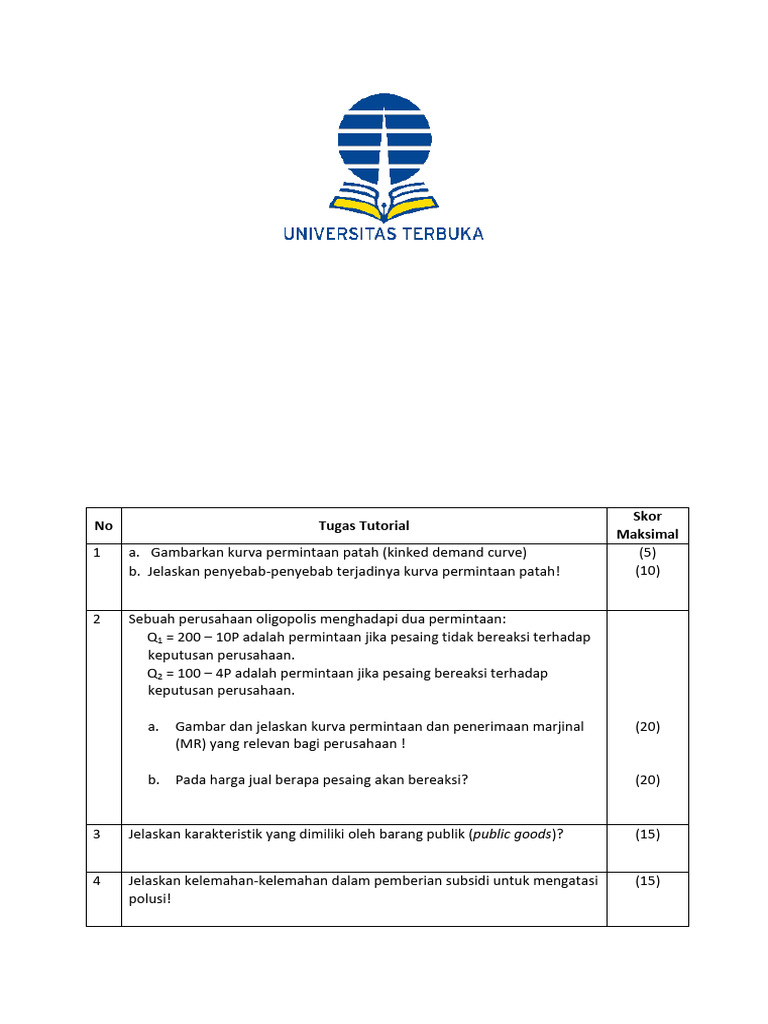 Tugas TUTON 3 Pengantar Ekonomi Mikro | PDF