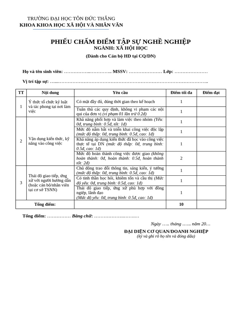 XHH - 2.phieu Cham Diem TSNN | PDF