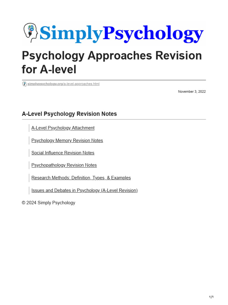 Psychology Approaches Revision For A-Level | PDF