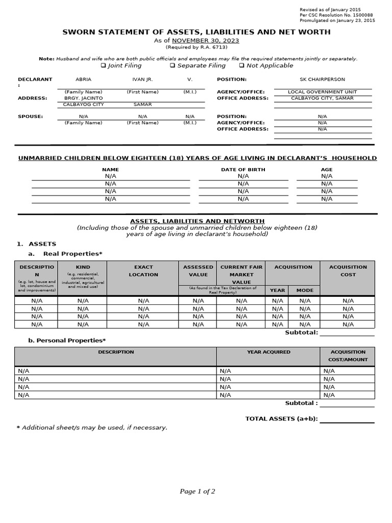 SALN Form 2017 Downloadable Word and PDF | PDF | Net Worth