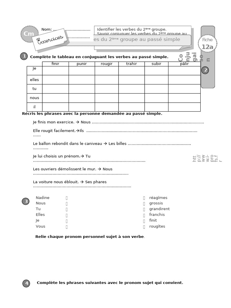 Cm1 Exercices 2eme 3eme Groupe Passe Simple | PDF | Verbe | Nombre ...