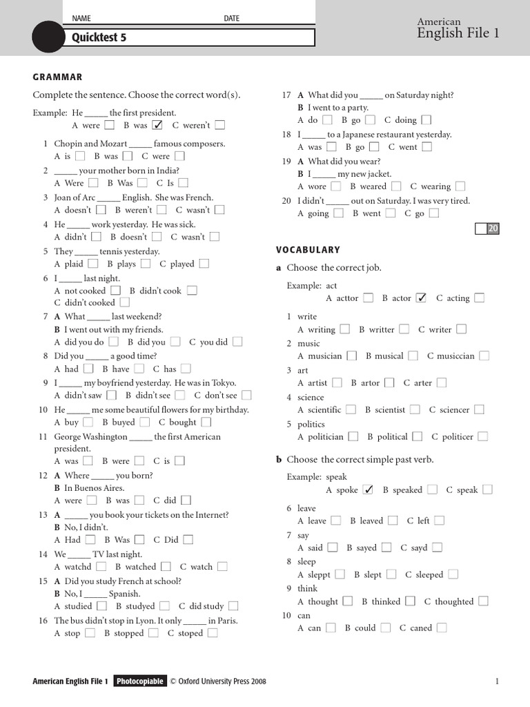 AEF 1 Quicktest 5 | PDF | Languages | Foreign Language Studies