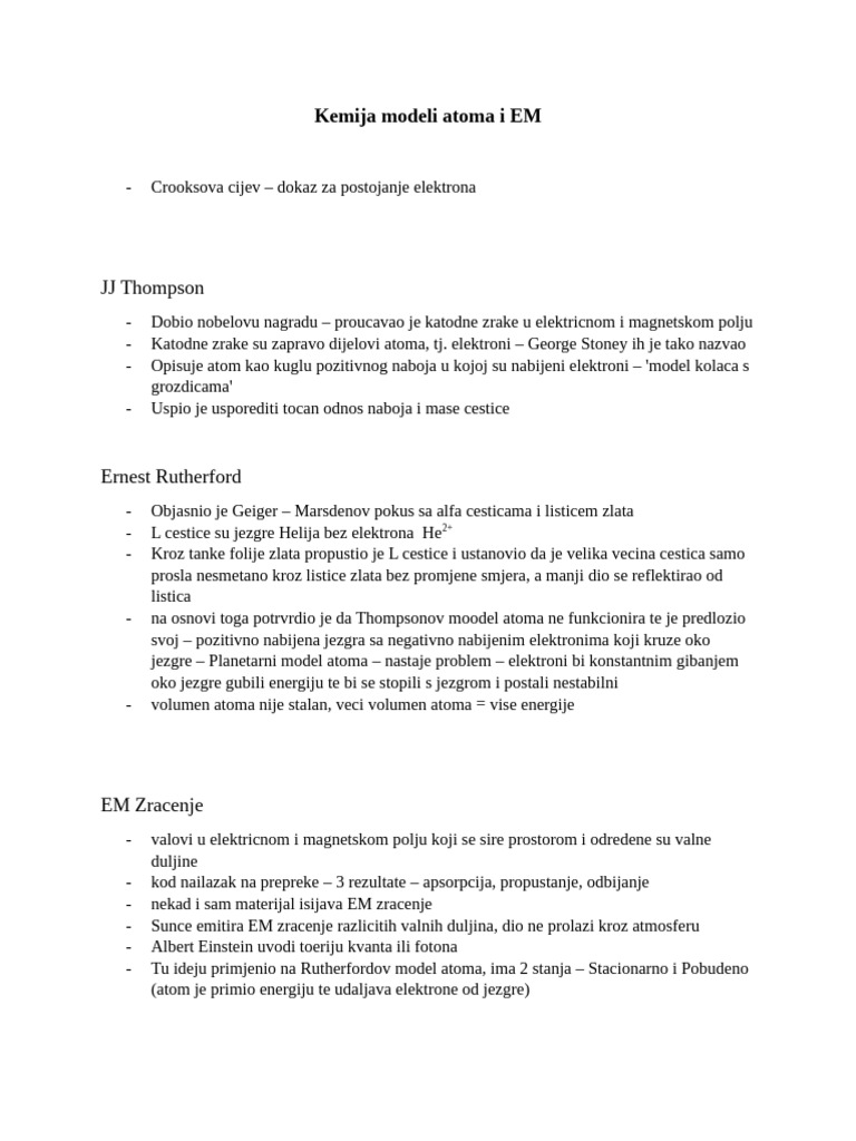 Kemija Modeli Atoma I EM | PDF