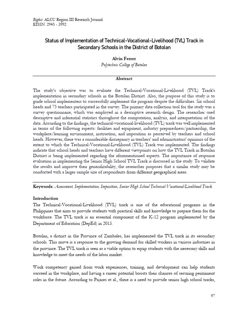 6-Status of Implementation of Technical-Vocational-Livelihood (TVL ...