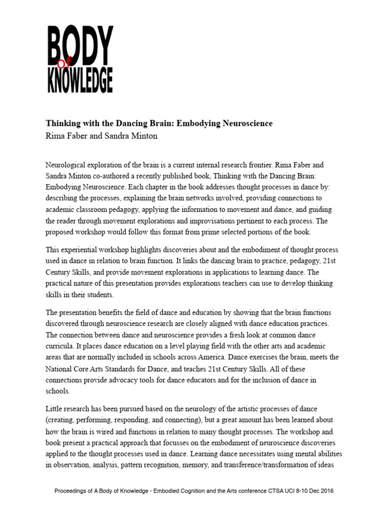Thinking With The Dancing Brain | PDF | Thought | Embodied Cognition
