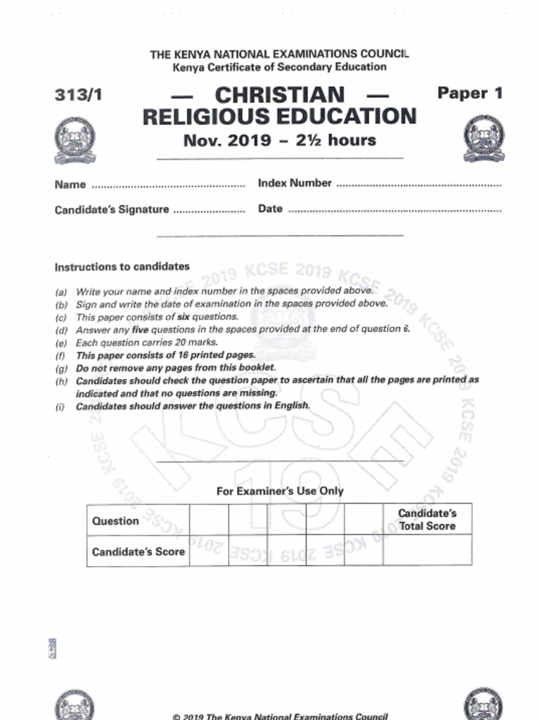 2019 KCSE CRE Paper 1 | PDF