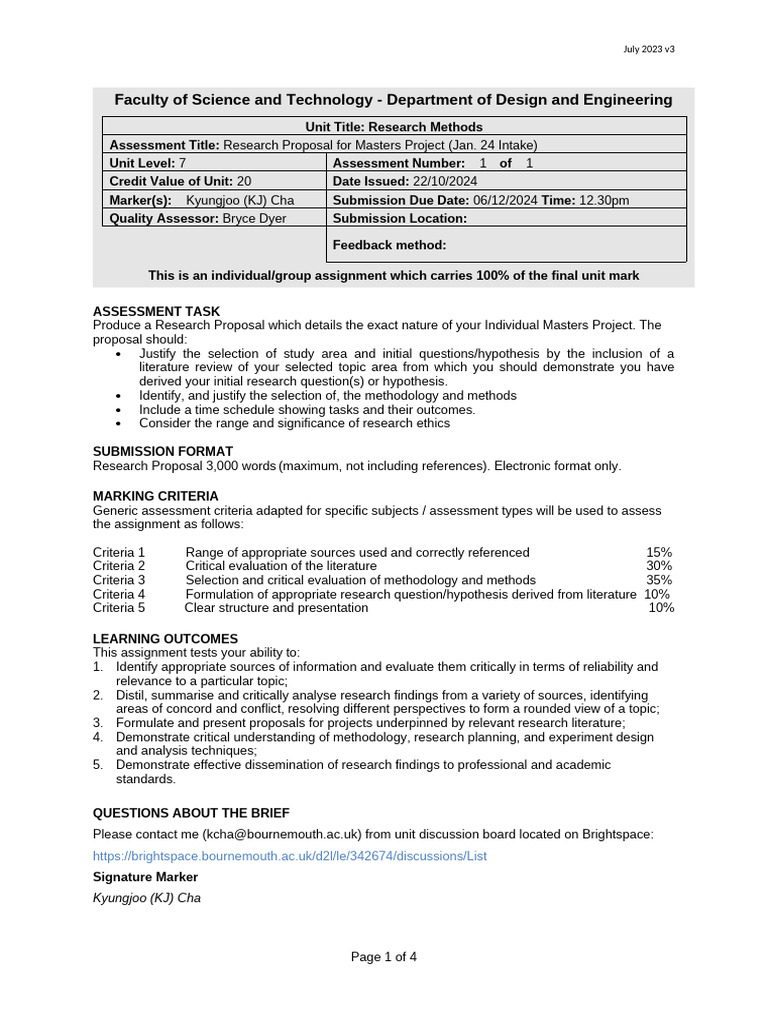 Research Methods Assignment Brief | PDF | Methodology | Citation
