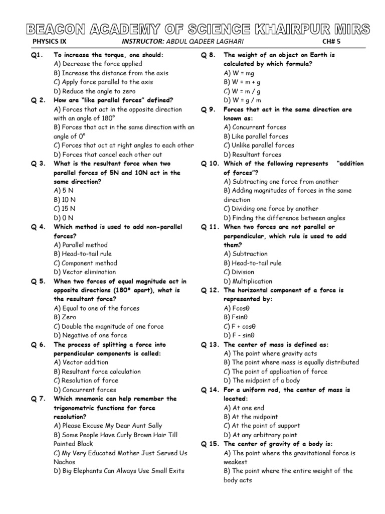 9 Test Turning Effect of Force Students-1 | PDF | Force | Torque