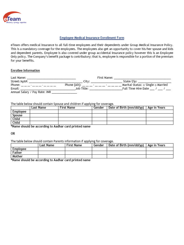 Insurance Enrollment Form | PDF | Career & Growth | Business