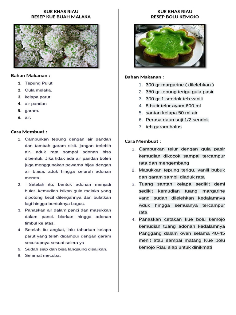 Kue Khas Riau Kelas 1B | PDF