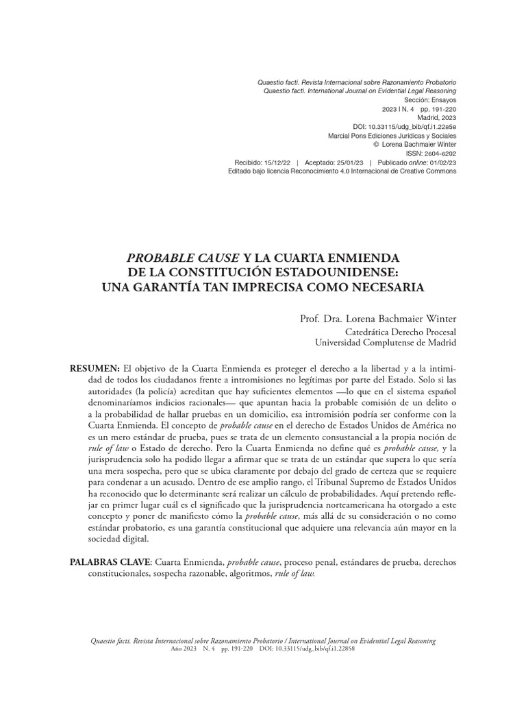 Probable Cause y la Cuarta Enmienda | PDF | Cuarta Enmienda a la ...