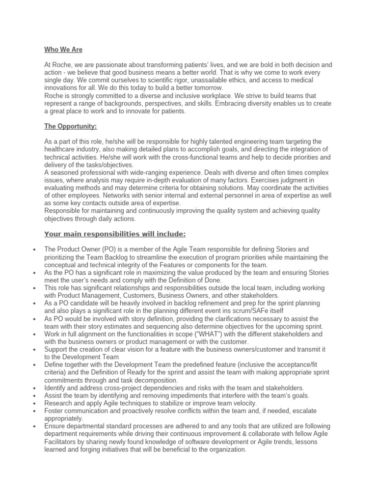 Product Owner Role at Roche: Agile Leadership | PDF | Scrum (Software ...