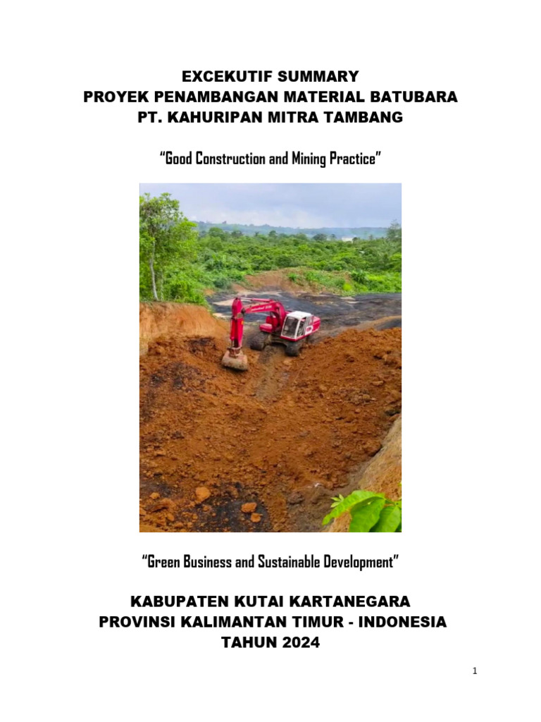 Excekutif Summary Tambang Batubara Kutai Kartanegara Kaltim PT - KMT 2024 | PDF