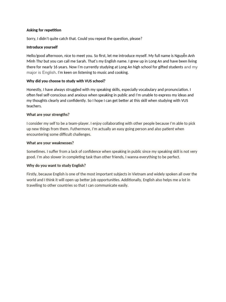 Asking For Repetition: and My Major Is English | PDF