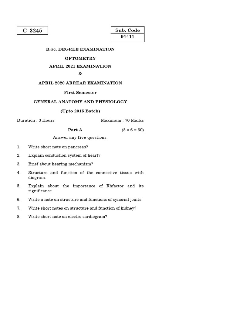 2021 April UG B.sc. (Optometry) B.sc. (Optometry) | PDF | Optics | Electromagnetic Radiation