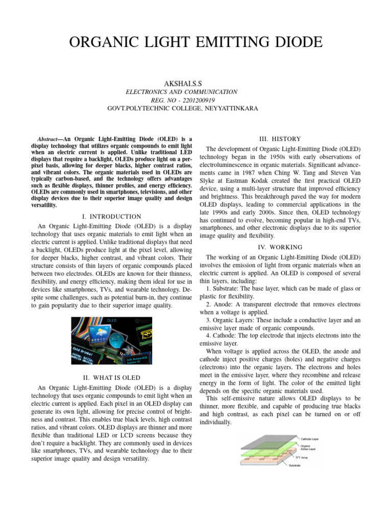 Report for | PDF | Oled | Electrical Engineering