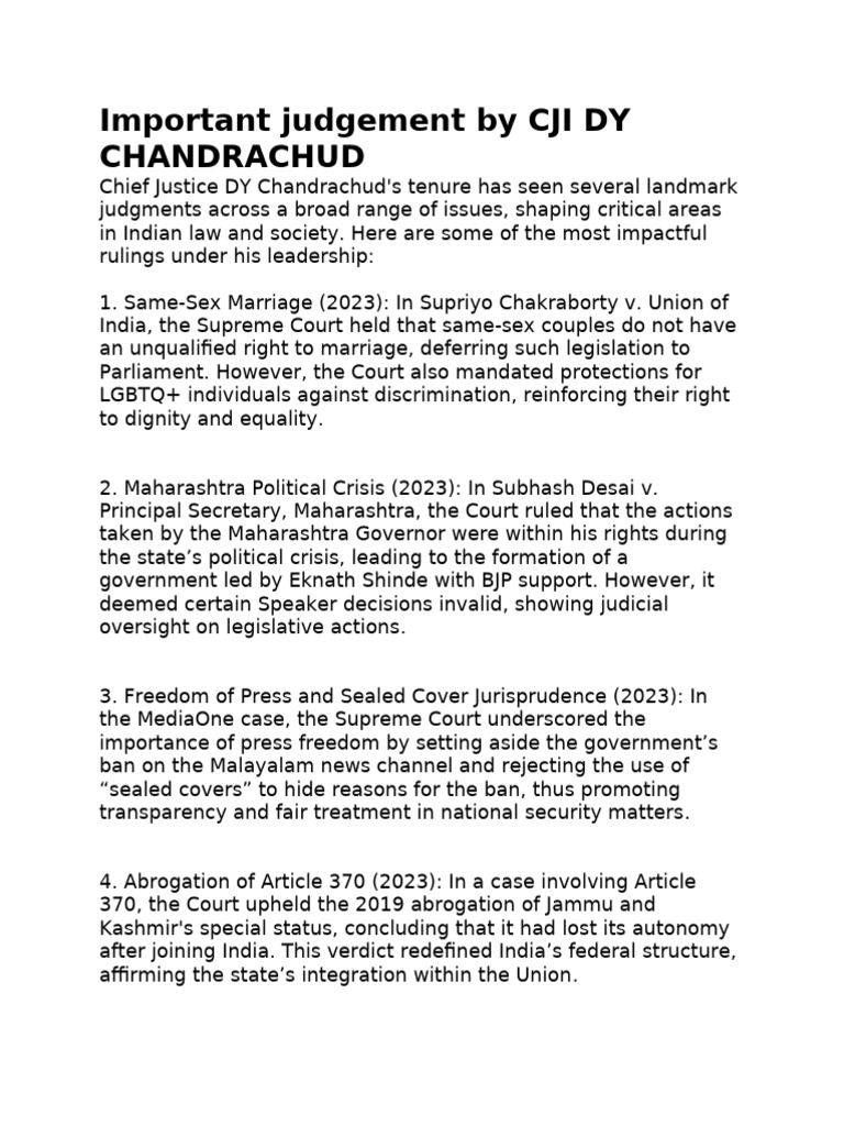 Important Judgement by CJI DY CHANDRACHUD | PDF | Public Law | Justice