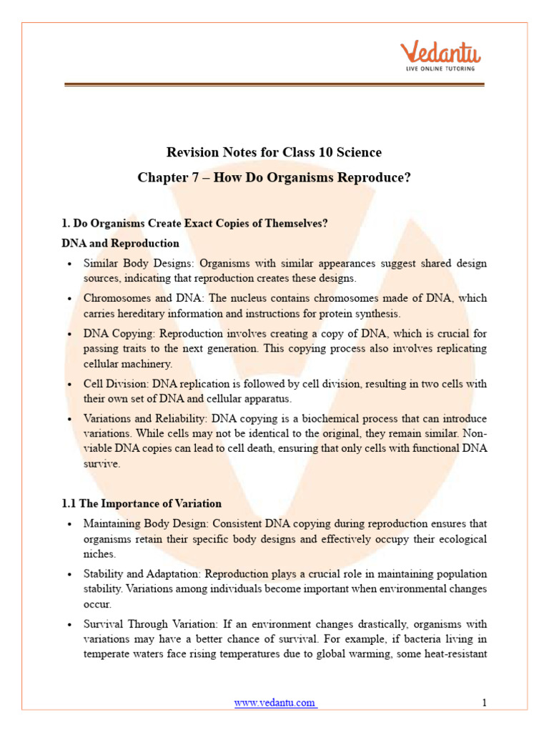 Get How Do Organisms Reproduce Class 10 Notes PDF For FREE | PDF ...