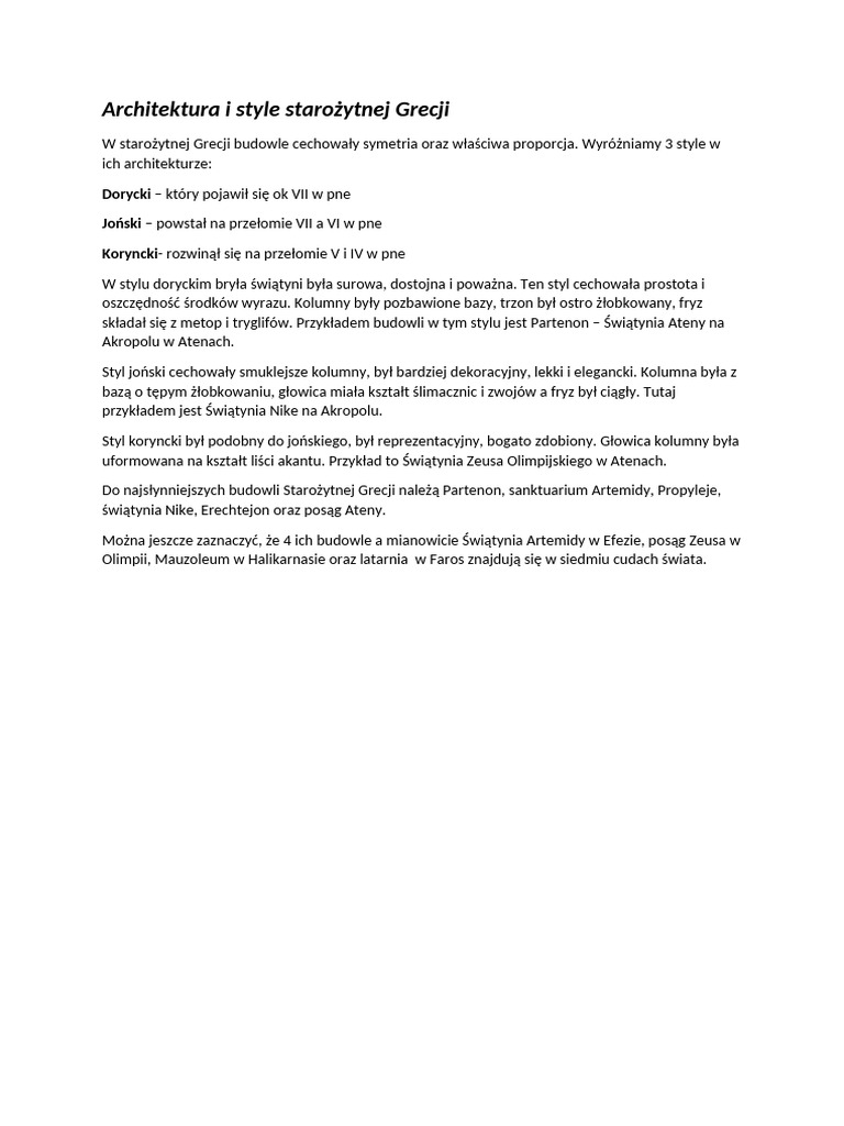 Architektura I Style Starożytnej Grecji | PDF