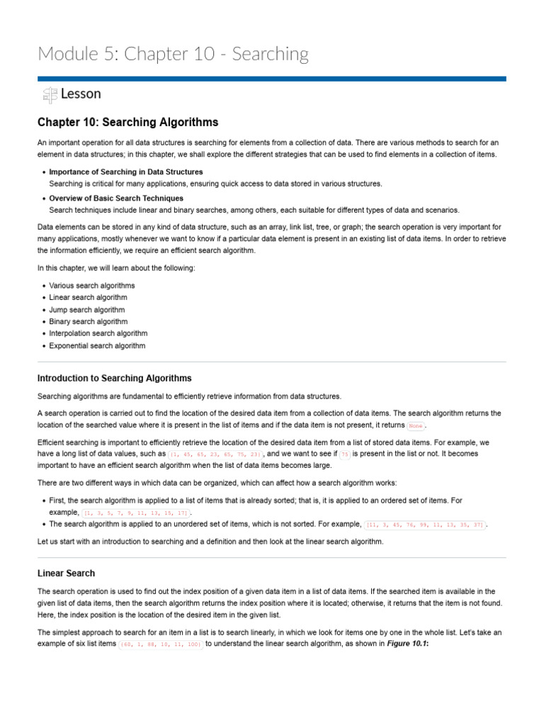 Module 5 - Chapter 10 - Searching - MSDS 6203 Data Systems and Algorithms N2A | PDF | Time ...
