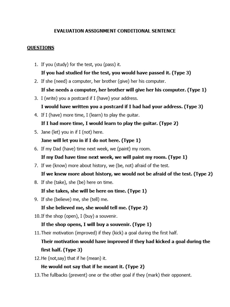 Evaluation Assignment Conditional Sentence | PDF
