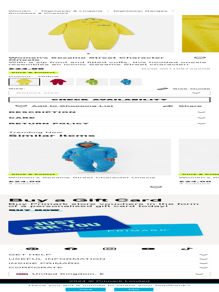 Womens Yellow Women’s Sesame Street Character Onesie Primark | PDF