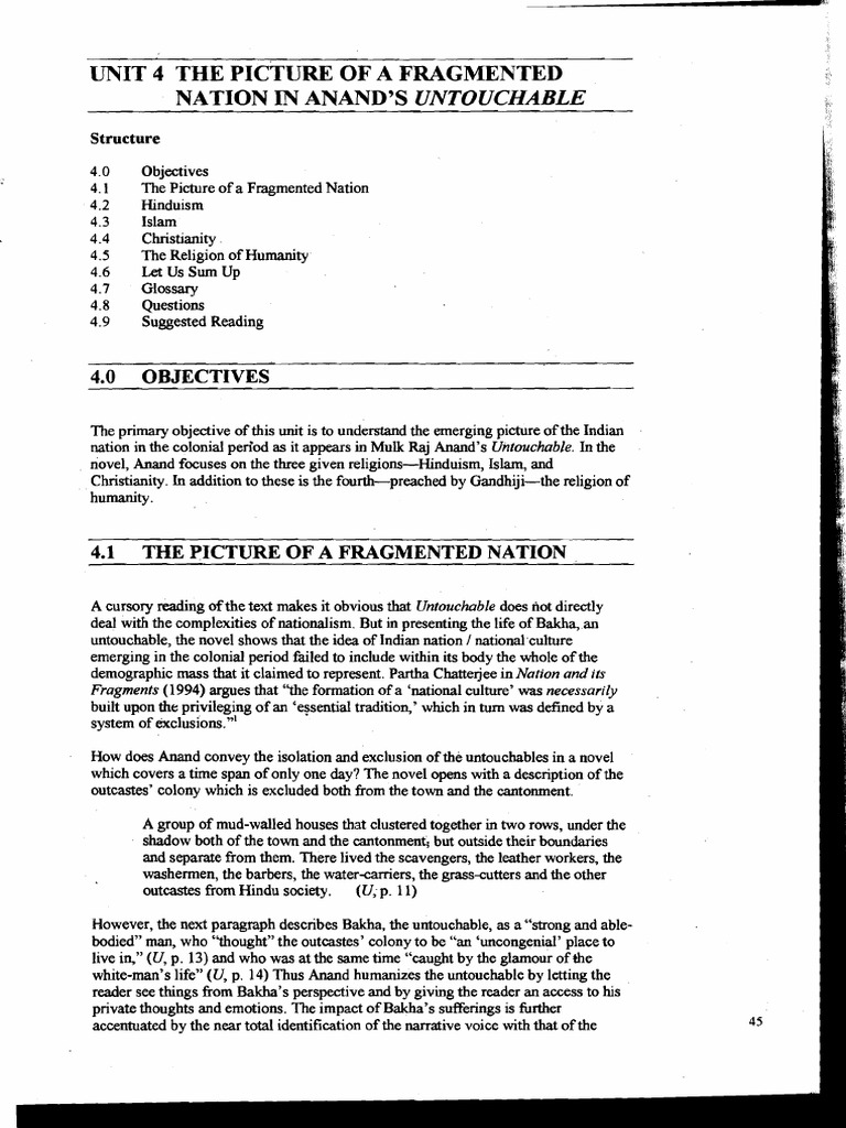 The Picture of A Fragmented Nation in Anand's Untouchable | PDF | Caste ...