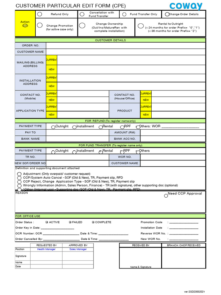 Customer Particular Edit Form (CPE) | PDF