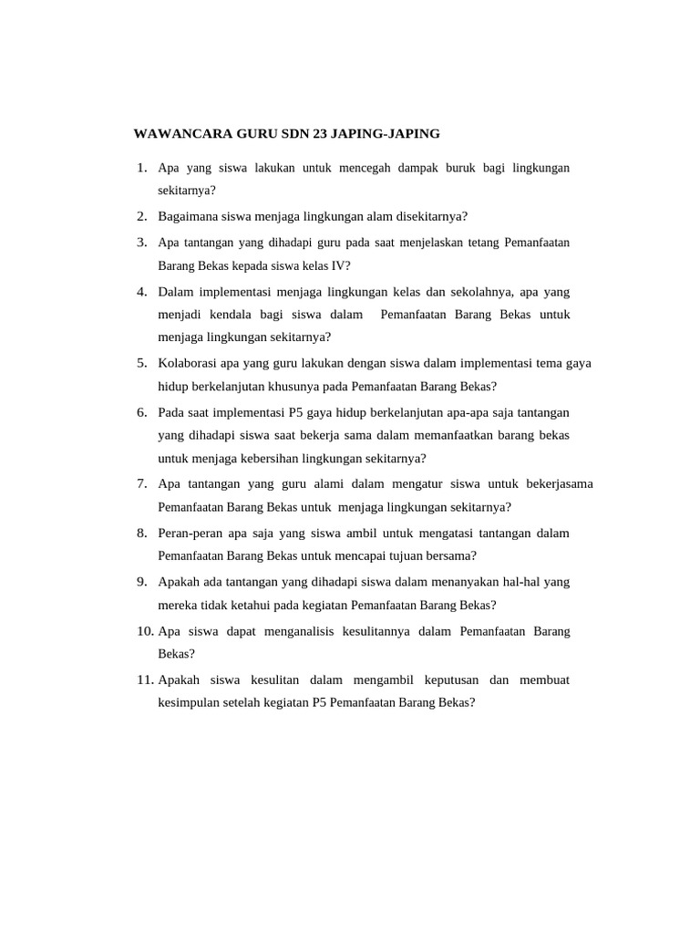 Wawancara SDN 23 Japing | PDF